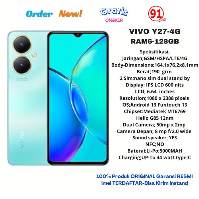 Jual Vivo Y27-4G- Ram6/128gb chipset mediatek MT6769 Helio G85 IPS LCD ...
