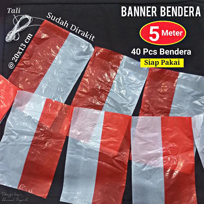 Jual BANNER BENDERA (5 Meter) PLASTIK OPP + TALI BENDERA MERAH PUTIH ...