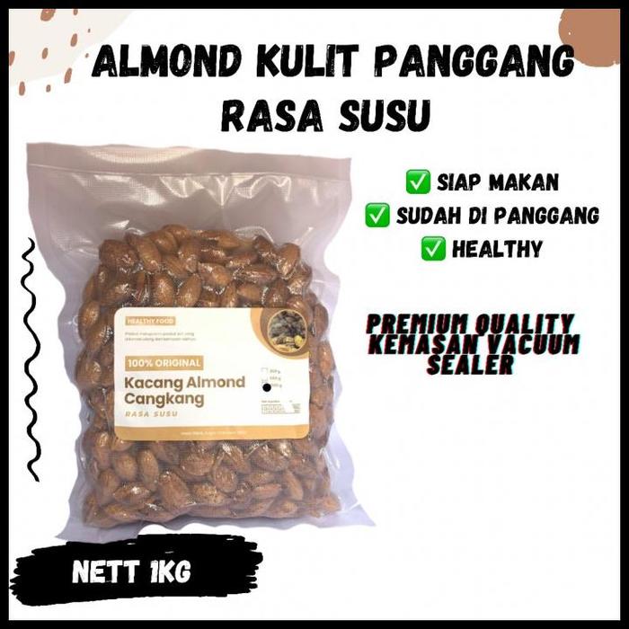 Jual Kacang Almond Kulit Panggang 1Kg Rasa Susu Almon Cangkang Roasted ...