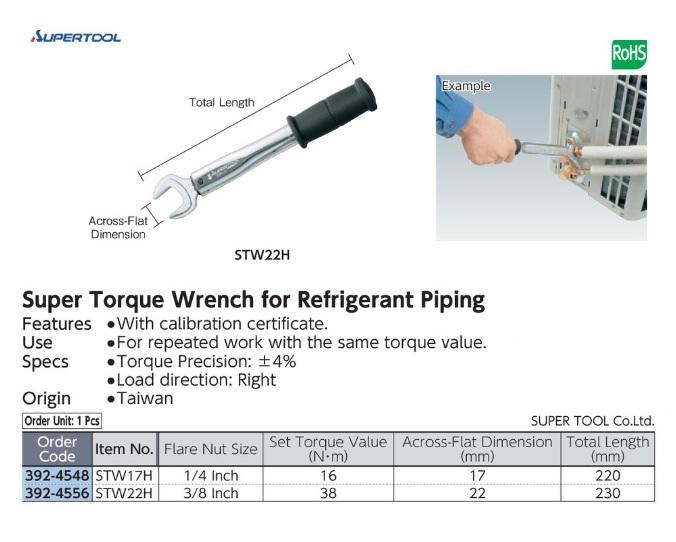 Jual Super Torque Wrench for Refrigerant Piping Size 17mm SUPERTOOL STW17H - Kab. Bekasi ...