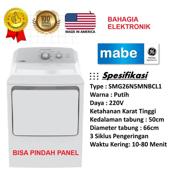 Promo MABE SMG26N5MNBCLO 14 KG DRYER Laundry Gas Made in MEXICO Cicil 0% 3x - Jakarta Pusat ...