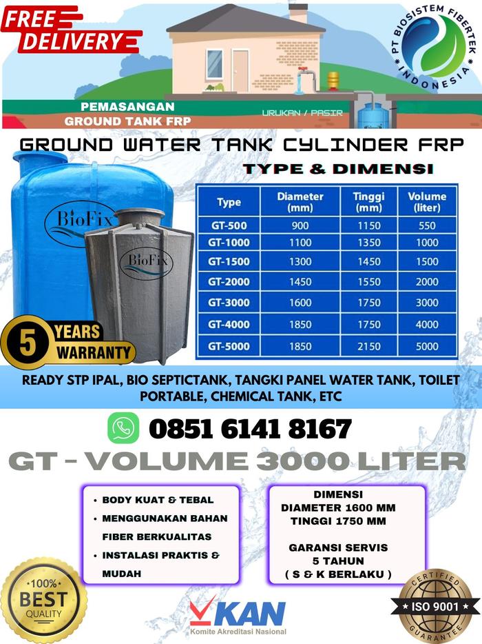 Jual Tangki Air Tanam / Ground Water Tank Fiber 3000 liter Biotech ...