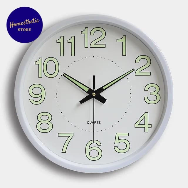 Promo Jam Dinding Bulat Quartz Luminous GITD Glow in The Dark Nyala ...