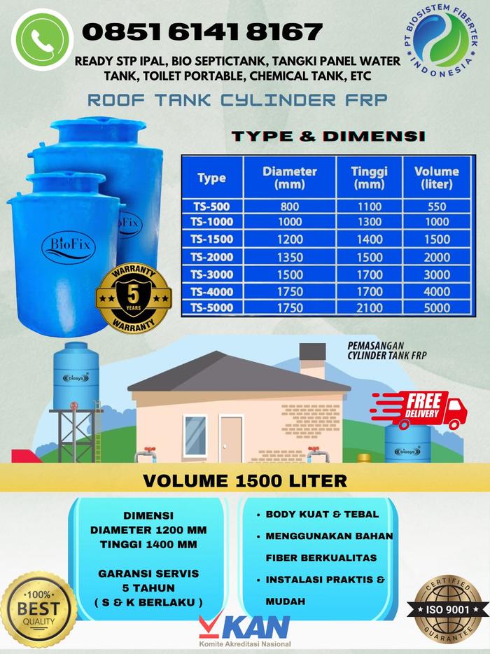 Jual Tangki Air Fiber 1500 liter - Roof Tank FRP Biosistem - Biosys ...