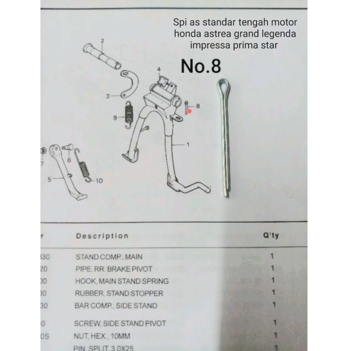 Jual SPI AS STANDAR TENGAH 2 MOTOR HONDA ASTREA GRAND IMPRESSA LEGENDA ...