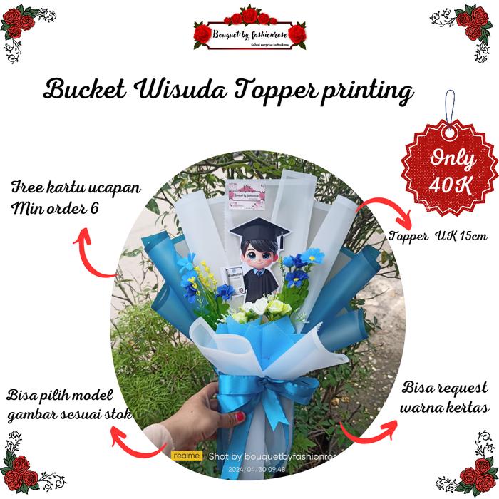 Jual Bucket Wisuda Topper Karakter Printing Buket Topper Wisuda ...