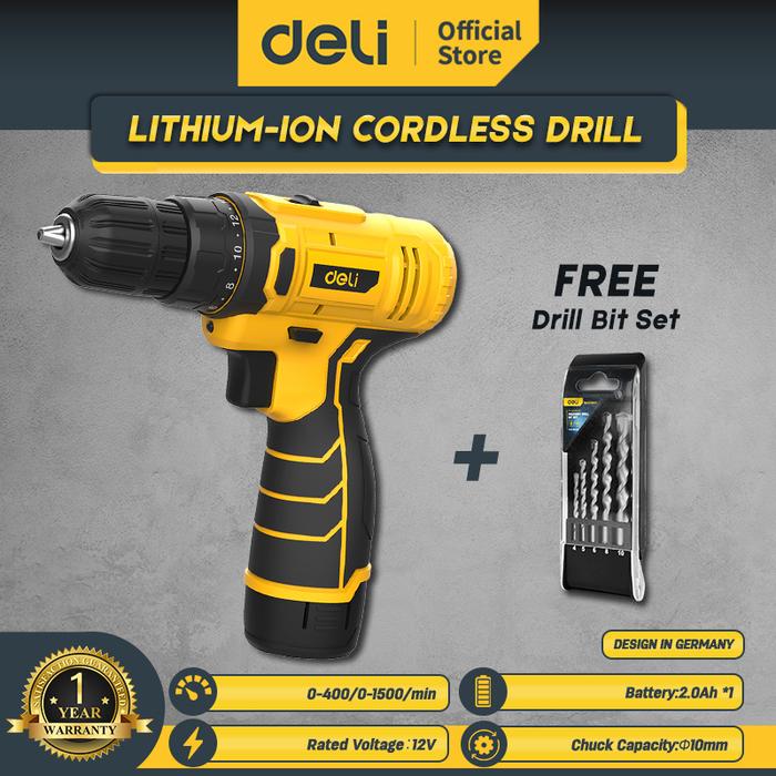 Promo Deli Cordless Drill Mesin Bor Baterai / Mesin Bor Tangan 12V High Torque EDL-DZ12-4A2 ...