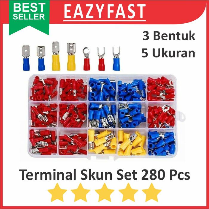 Jual Skun Kabel Terminal Listrik O Y Set 280 Pcs Sekun Ring Bulat Garpu ...