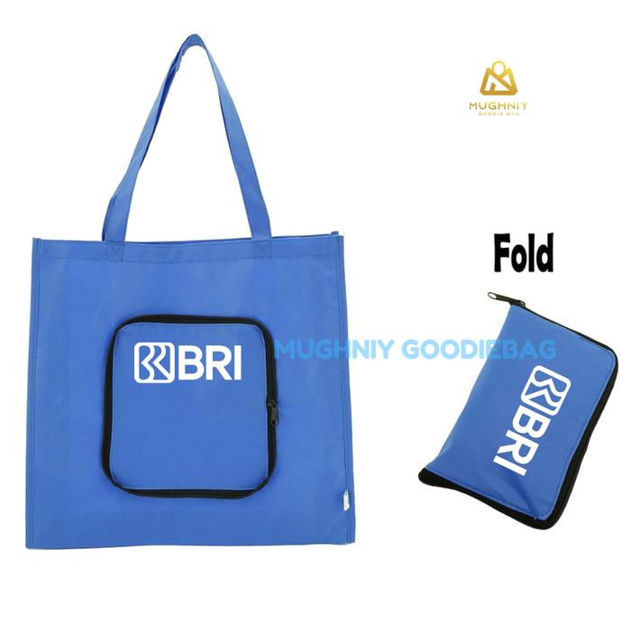 Promo Foldable Tote Bag Custom Resleting / Tas Goodie Bag Lipat Zipper ...