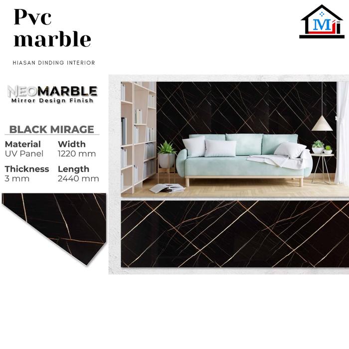 Jual wall panel pvc dinding neo marble black mirage tebal 3mm/lembar ...