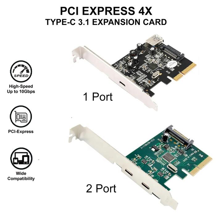 Jual PCIE PCI Express 4x USB TYPE C 3.1 Expansion Card 1 Port / 2 Port Netline - 1 Port ...
