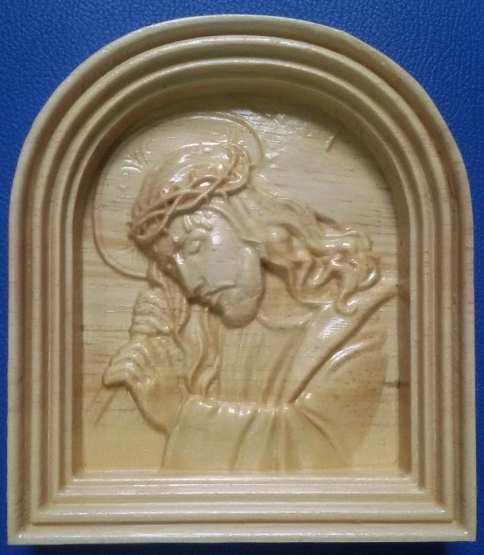 Jual Relief Ukir Kayu Jati: Yesus Memanggul Salib - 16cm x 19cm tebal 2 ...