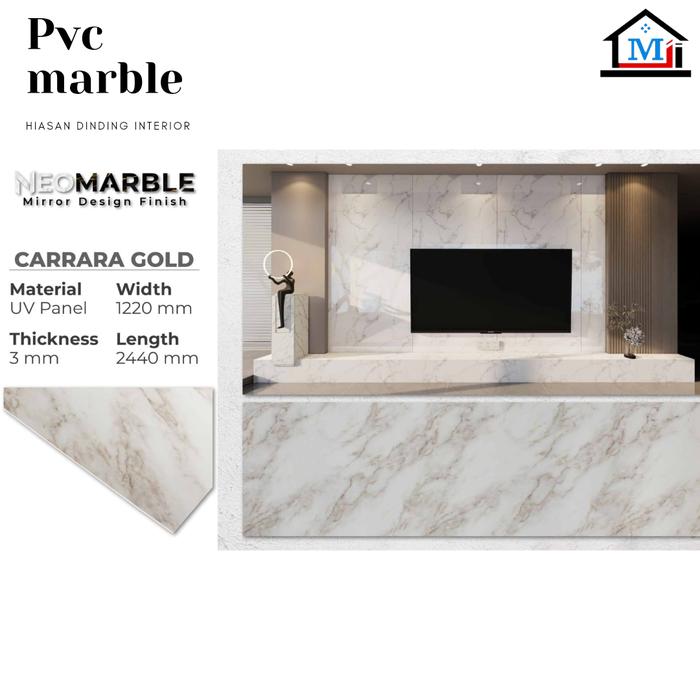 Jual panel dinding pvc neo marble carrara gold tebal 3mm/lembar ...