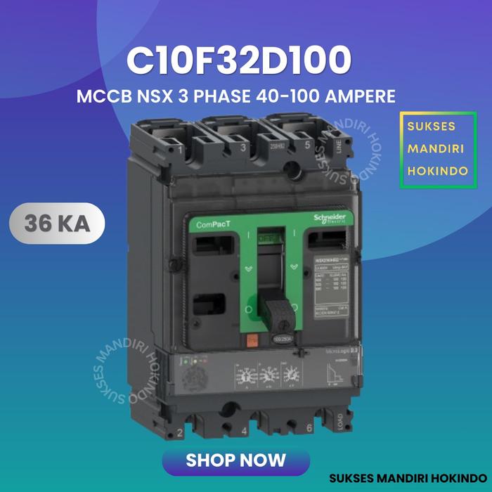 Jual MCCB 3 Phase 100 Ampere 3P 100A Breaker 36kA 40-100 Amper C10F32D100 NSX100F Schneider ...