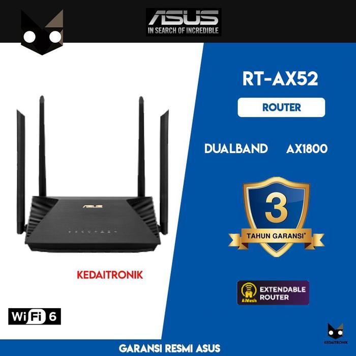 Jual Asus RT AX52 AX1800 Dual Band WiFi 6 Extendable Router RTAX52 With AiMesh - Kota Surabaya ...