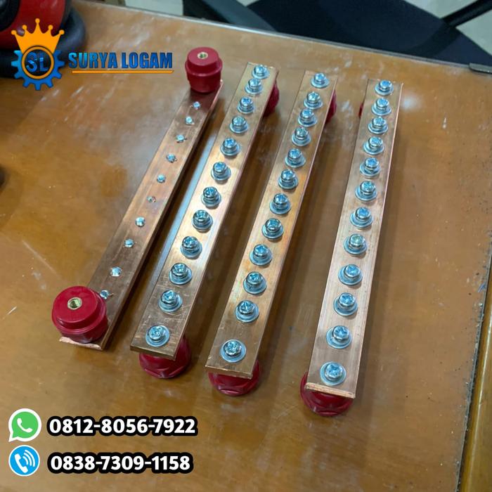 Jual busbar tembaga 3mm x 20mm x 180mm komplit 6baut + isolator ...
