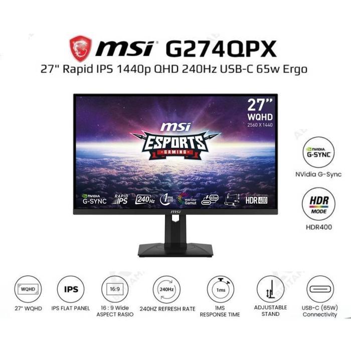Promo Monitor LED MSI G274QPX 27" Rapid IPS 1440p QHD 240Hz USB-C 65w ...
