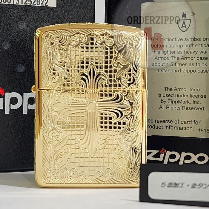 Jual Zippo Original Armor Floral Cross Design Gold Plated 18k 5 sisi Japan Official - Jakarta ...