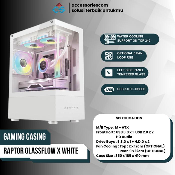 Jual Casing Gaming Raptor Glass Flow X Series White - Casing Gaming ...