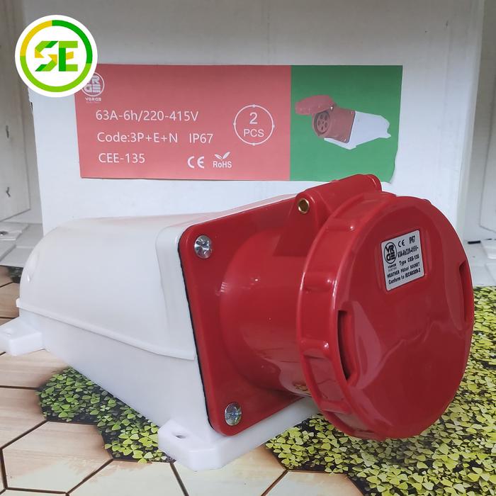 Jual Industrial Surface Mounting Socket 5 Pole 5Pole 63 A CEE 135 5Pin 5 Pin 63A Stop Kontak ...