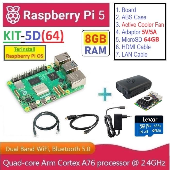 Jual KIT-5D(64) : Raspberry Pi 5 (8GB RAM) - Complete SET (MicroSD 64GB ...