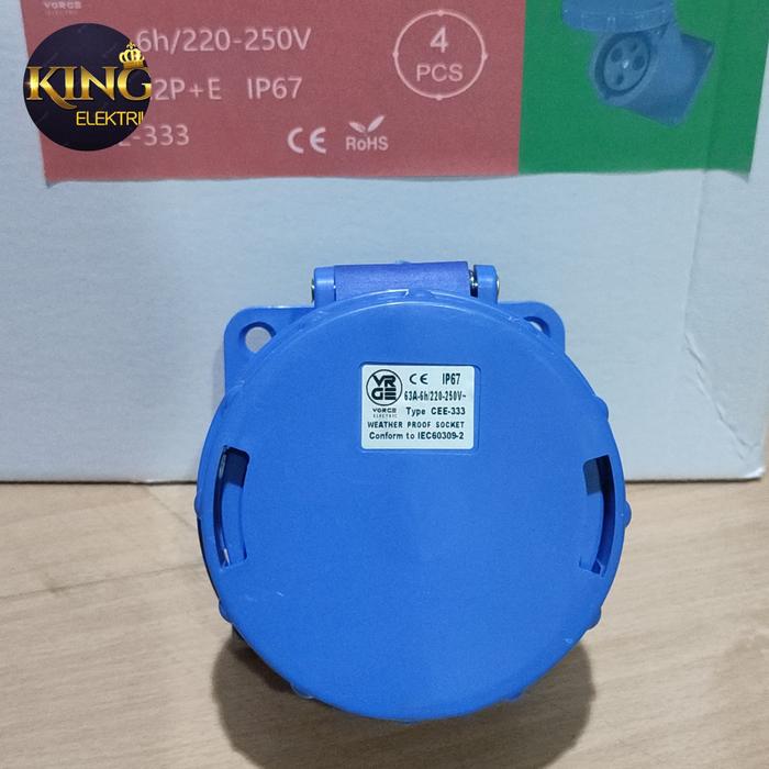 Jual Industrial Panel Socket Mounting 3Pole 63A CEE 333 3Pin Stop ...