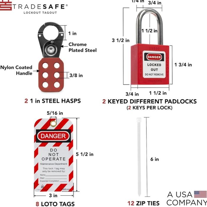 Jual TRADESAFE Lockout TAGOUT KIT with Hasps, Loto Tags, Red Safety Padlock - 1,5" HASP ...
