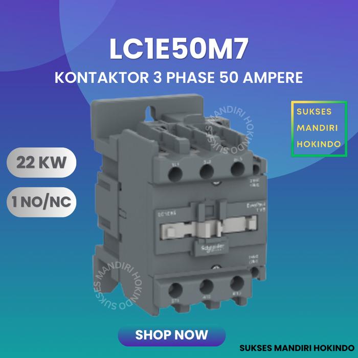 Promo Schneider Contactor TVS 3 Phase 50 Ampere 22kW 1NO/NC LC1E50M7 ...