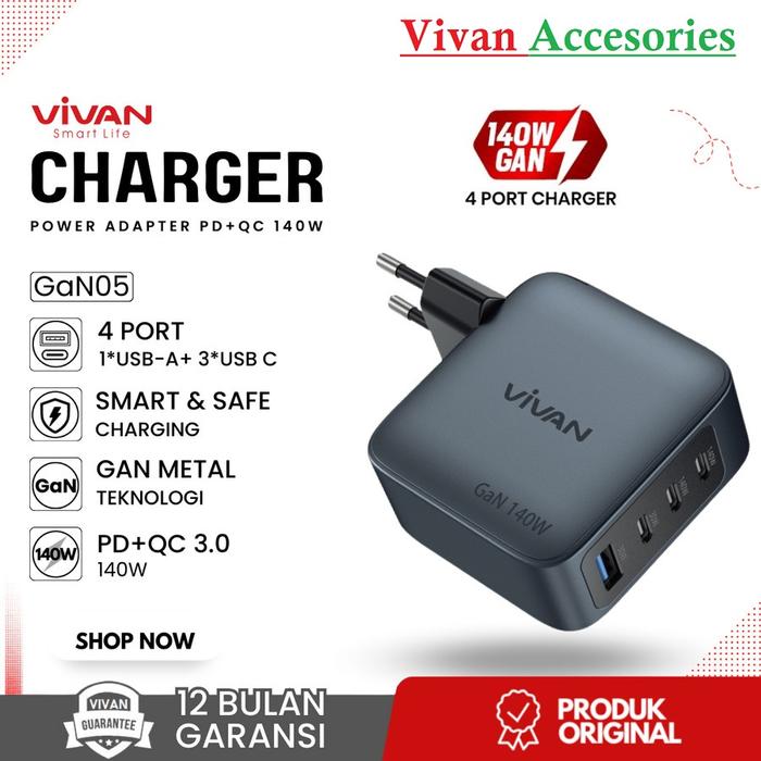 Jual VIVAN Charger GaN05 Fastcharging 140W 5A 4 Output PD QC Quick ...