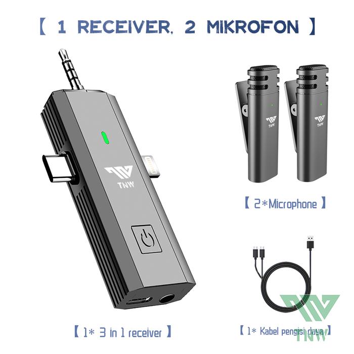Promo TNW Y12 Microphone Wireless 3in1 Mikrofon Clip on live streaming ...