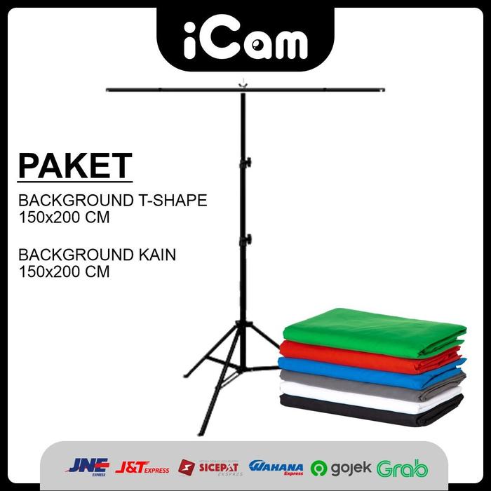 Jual Stand Background Foto Studio T Shape Tiang Layar Zoom Greenscreen Kaki dengan kain ...