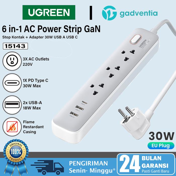Jual UGREEN Stop Kontak Smart Power Strip Colokan 3 Plug + 3 USB Output ...