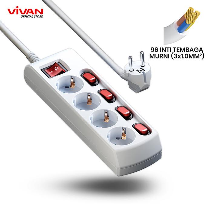 Promo VIVAN Safety Socket Stop Kontak + Kabel 2 Meter dengan 3-6 Lubang ...