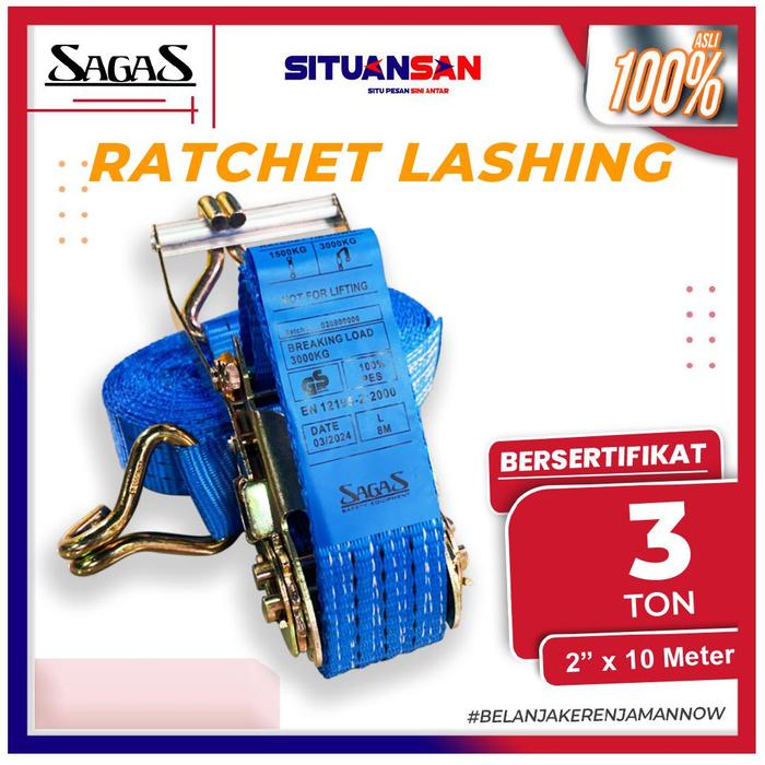 Jual Ratchet Tie Down 3 Ton x 10 Meter 2 Inch Cargo Lashing Belt Tali ...