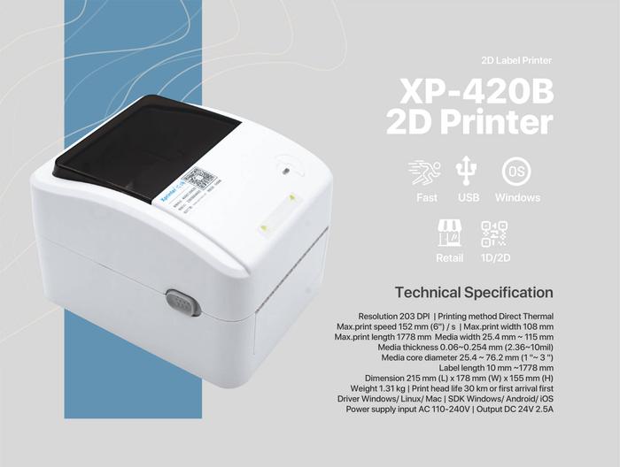 Jual PRINTER BARCODE THERMAL XPRINTER XP-420B USB+BLUETOOTH SUPPORT ...