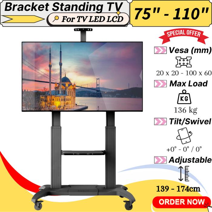 Jual Bracket Breket Standing TV 75 80 85 86 90 98 100 110 Inch Stand Tv ...