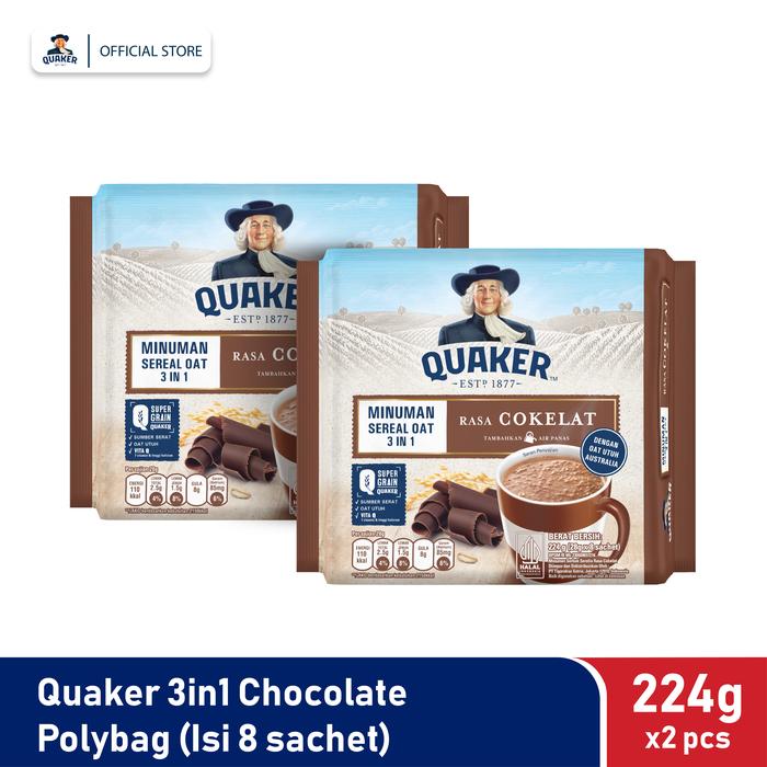 Promo Quaker 3in1 Chocolate Polybag 224g Twin pack Minuman Sereal Oats ...