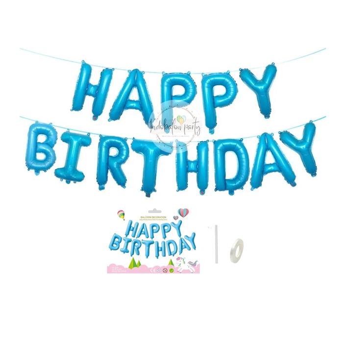Jual balon foil huruf set happy birthday / tulisan happy birthday biru ...