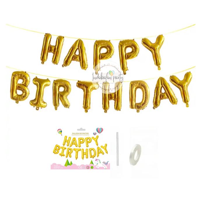 Jual balon foil huruf set happy birthday / tulisan happy birthday gold ...