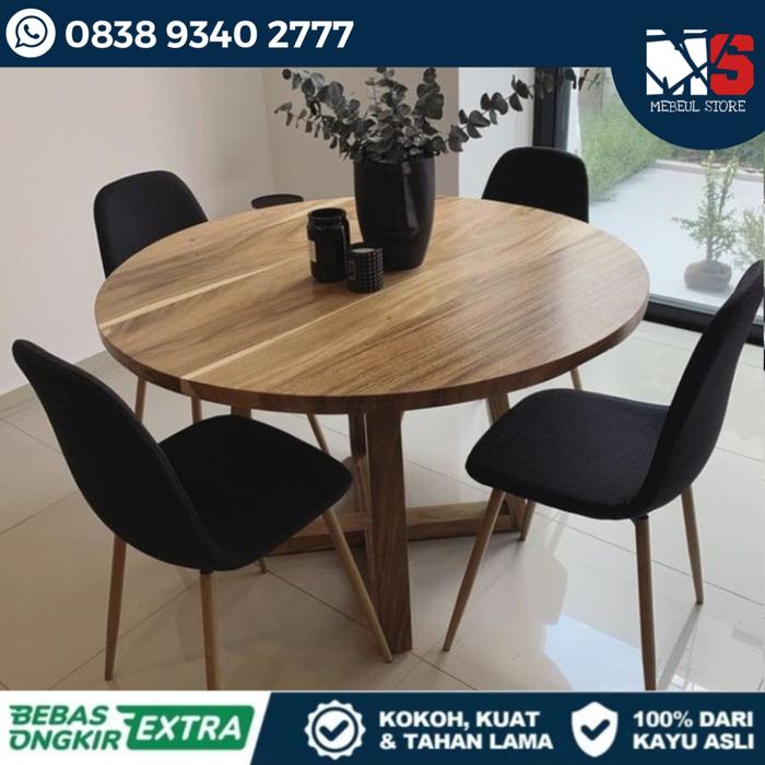 Jual meja meeting bundar kayu - meja bundar kayu mahoni - meja makan ...