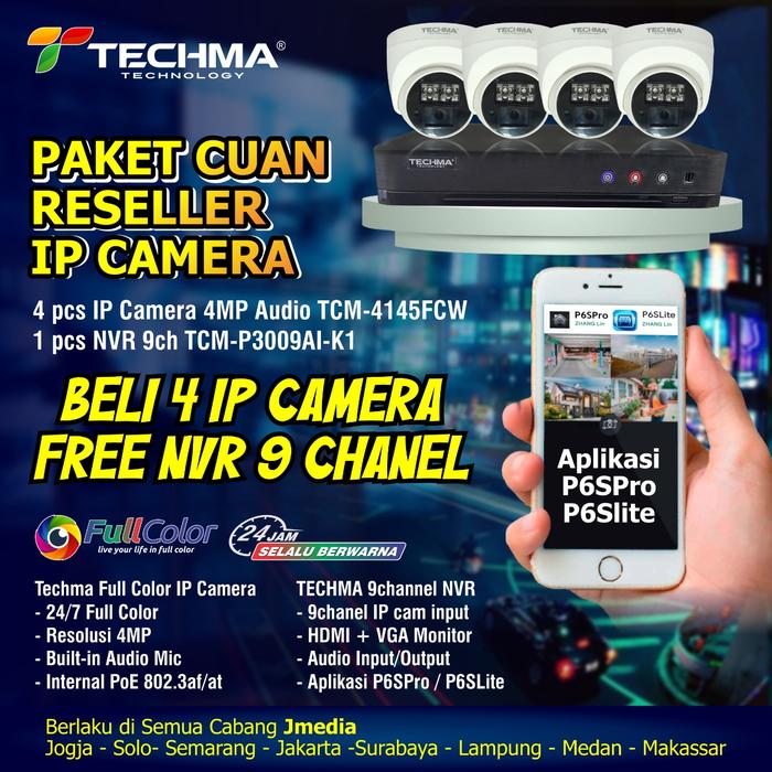 Promo Techma Full Color IP Camera 4MP,beli 4 free NVR 9channel - 4IP ...