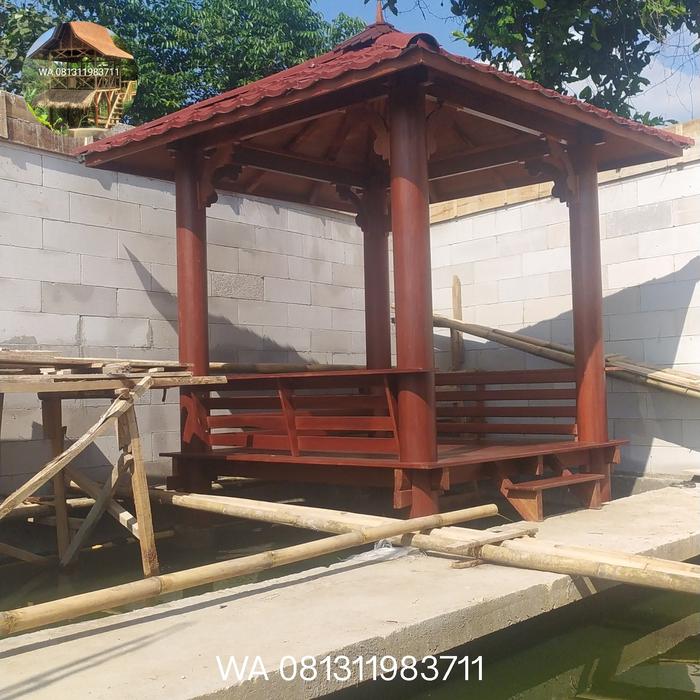 Jual gazebo kayu kelapa atap genteng metal ukuran 2x2 ukuran dan model ...