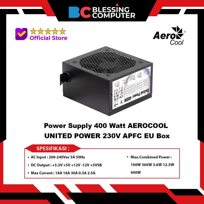 Jual Power Supply 400 Watt AEROCOOL UNITED POWER 230V APFC EU Box ...
