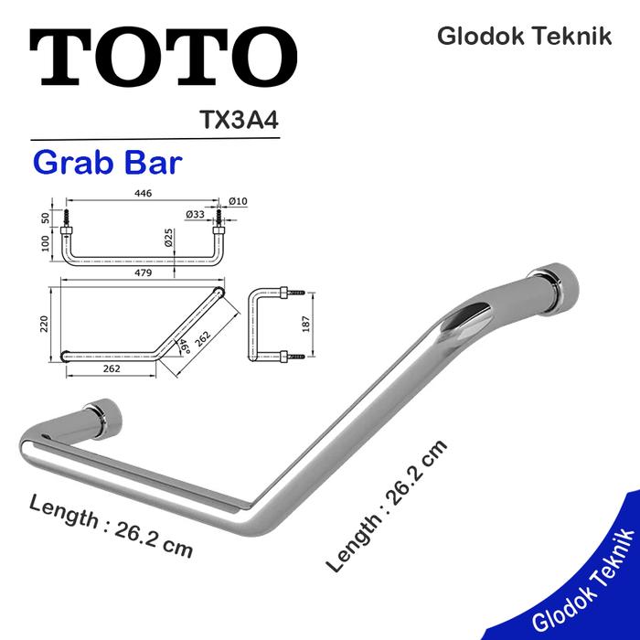 Jual Toto Angle Grab Bar 45 derajat Panjang 446 mm - Untuk pegangan di ...