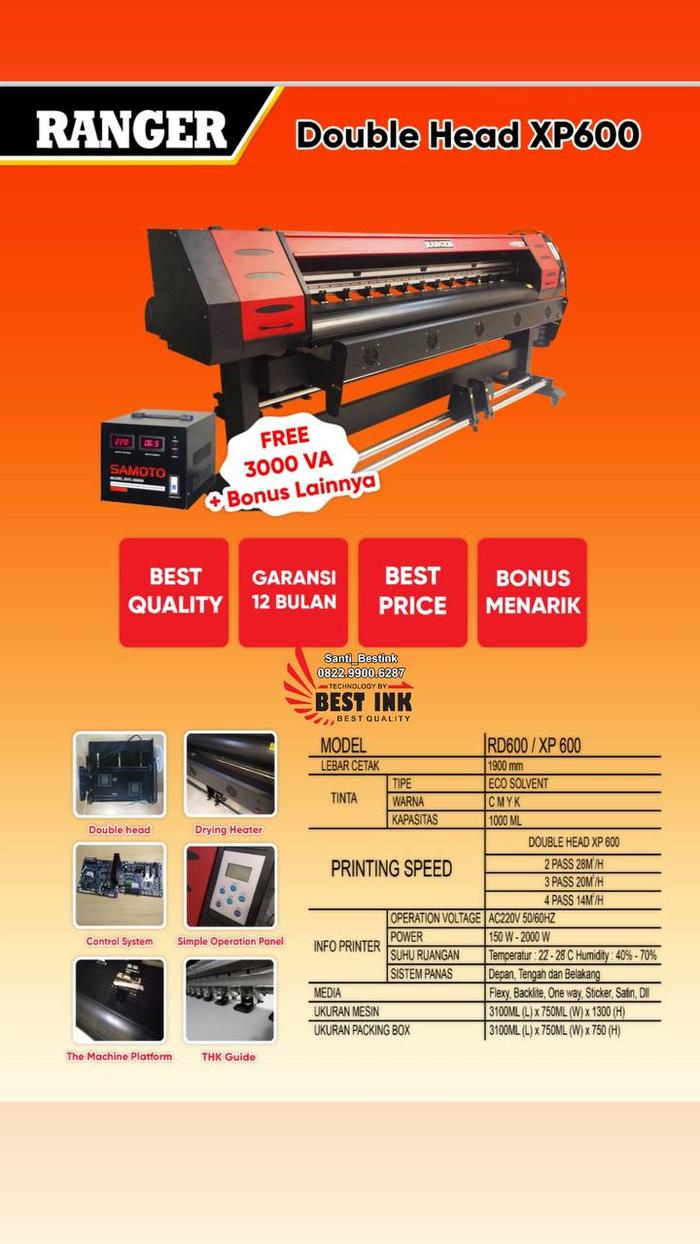 Jual Mesin Digital Printing Indoor RANGER | Type XP600 1,8m DOUBLE HEAD ...