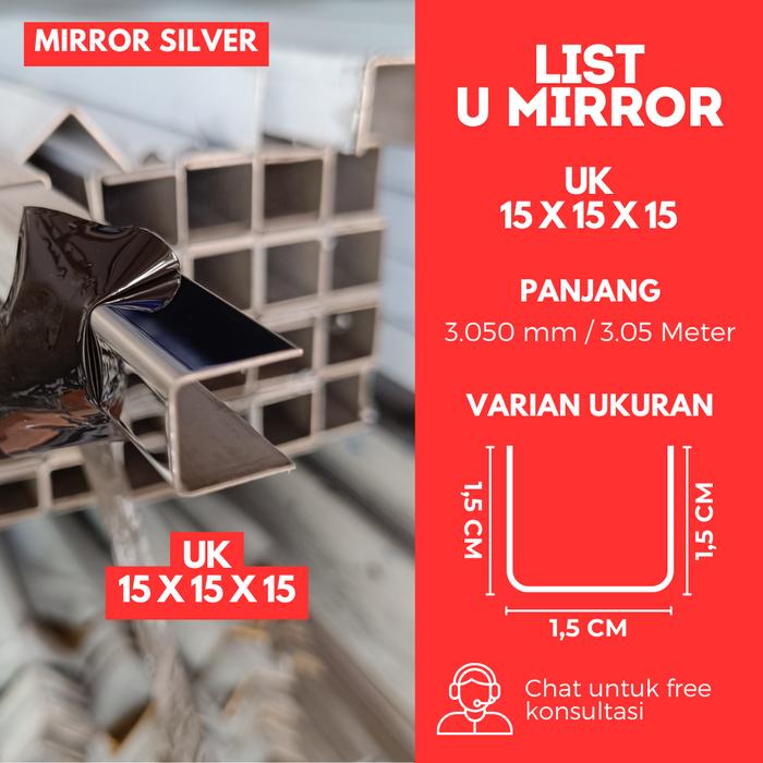 Jual LIST U / TALI AIR / KANAL U MIRROR SILVER STAINLESS 201 PANJANG 3 ...