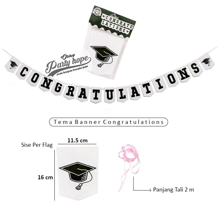Jual baner wisuda congratulations hitam putih toga / banner graduation ...