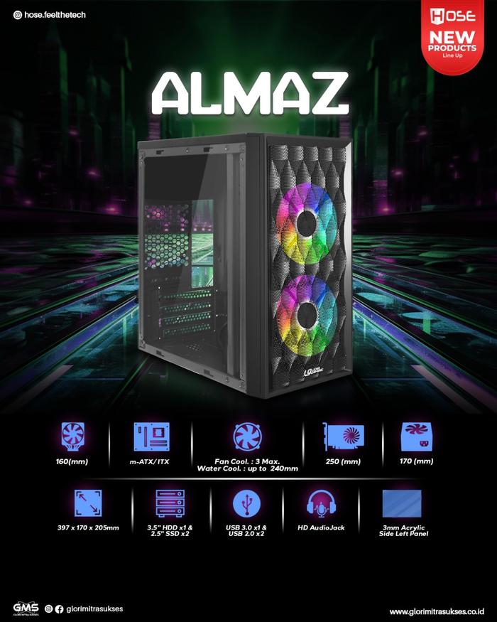 Jual CASING GAMING HOSE ALMAZ INCLUDE PSU 380 WATT DAN 2 Fan RGB ...
