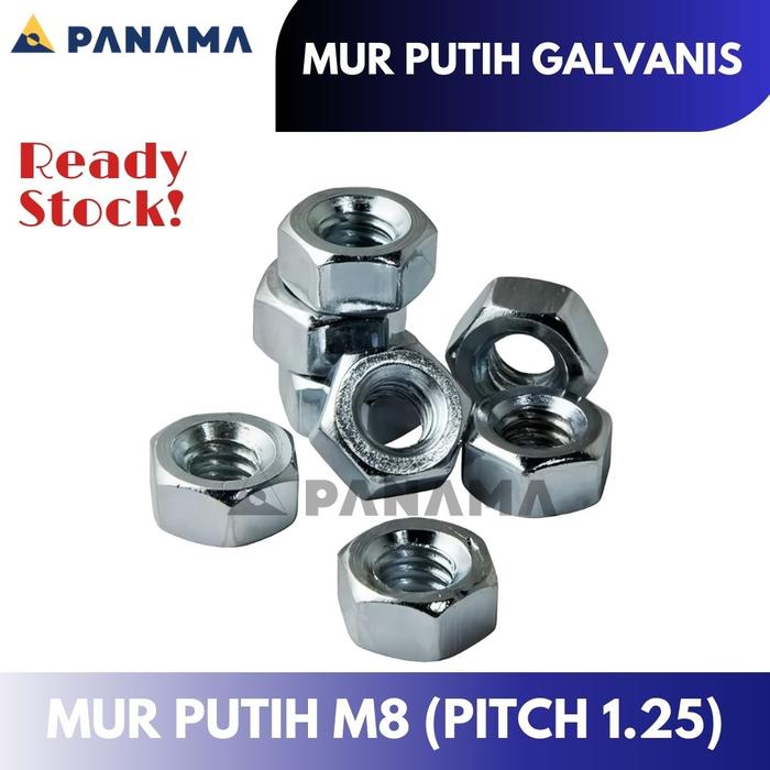 Jual Mur Putih Galvanis M8 Mur Baut M8 Pitch 1.25 Warna Putih Bahan ...