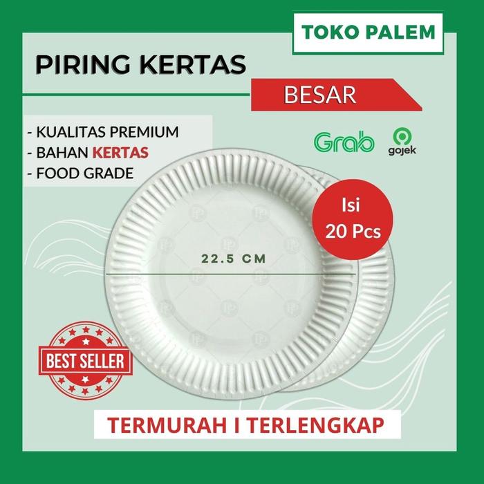 Jual PIRING KERTAS / PAPER PLATE PUTIH BESAR 22,5 cm (isi 20 pcs ...